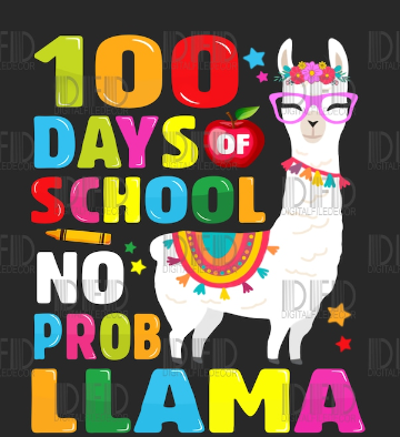 YOUTH 100 Days of School No Prob Llama | Little Devils Designs